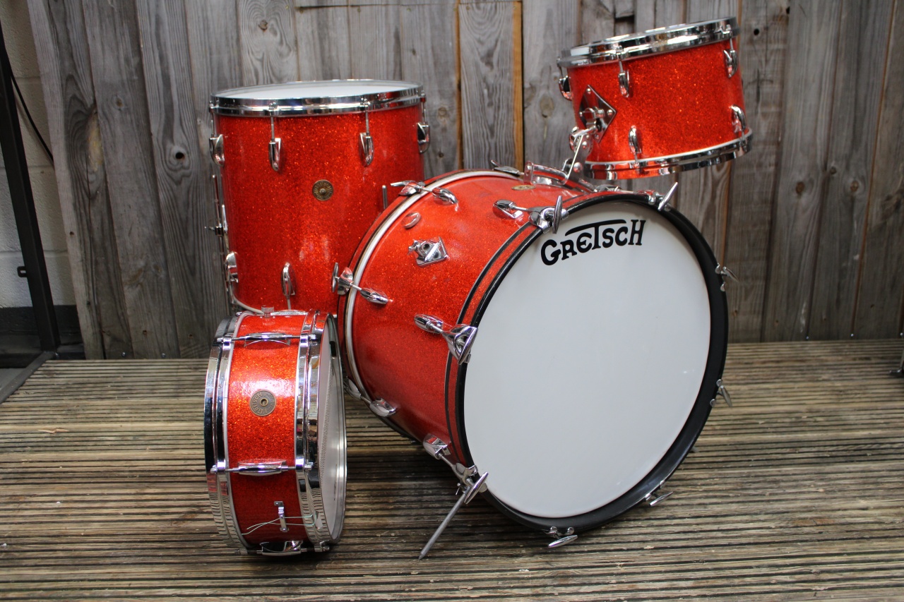 Gretsch Round Badge 'Bop' Outfit in Tangerine Sparkle rustydrums.co.uk